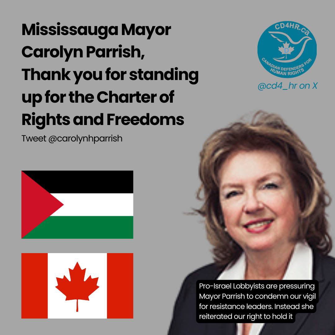 The pro Hamas CD4HR thanks Mississauga Mayor Carolyn Parrish for ...
