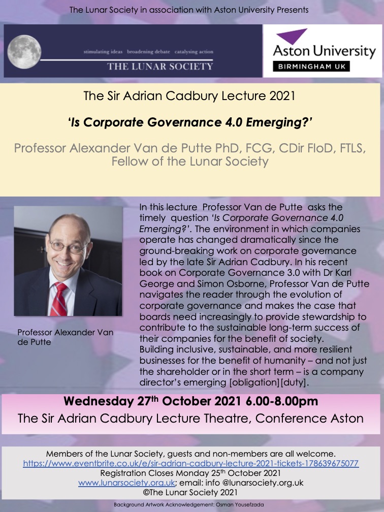 Invitation Reminder: The Lunar Society Sir Adrian Cadbury Lecture 2021