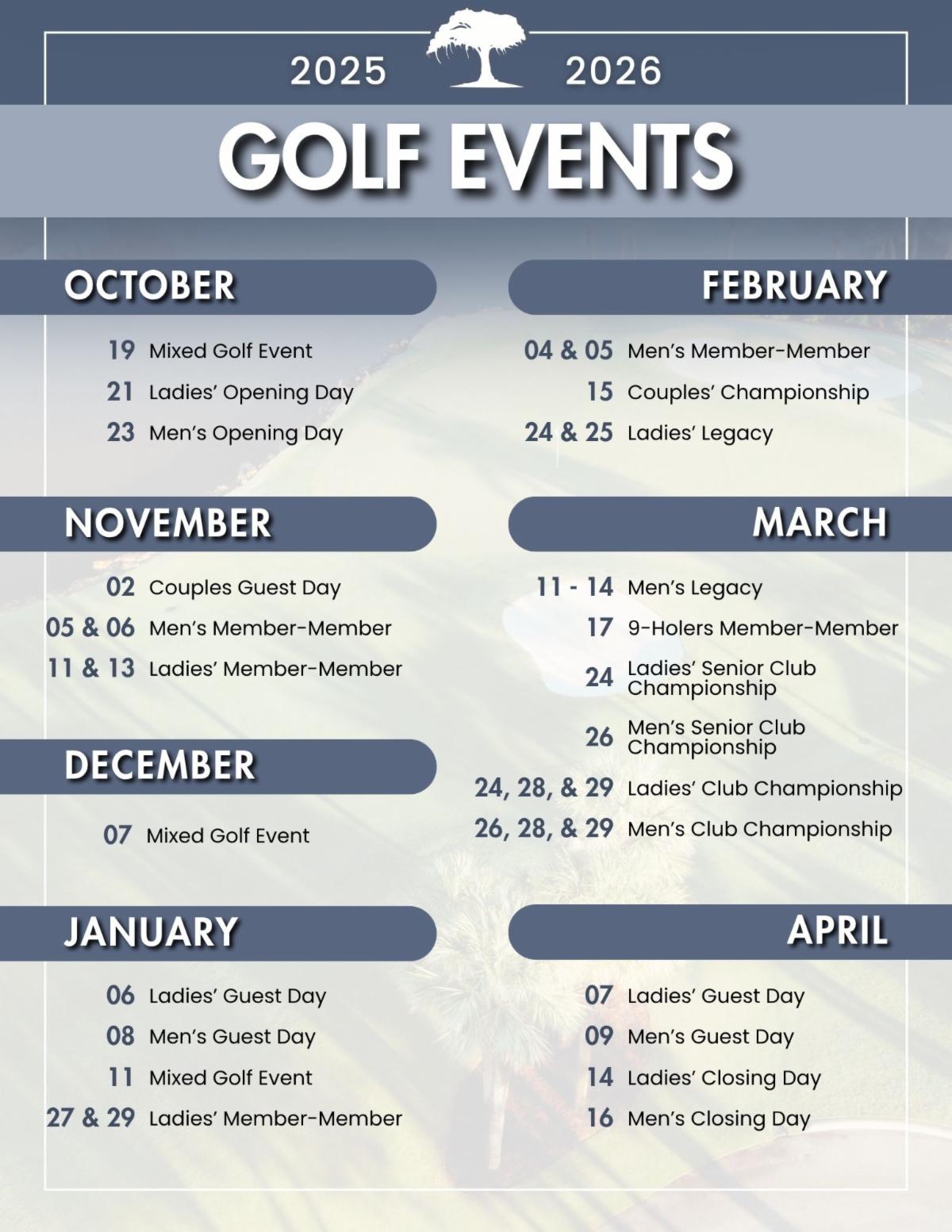 Save the Dates – 2025-2026 Club Events at Shadow Wood CC!