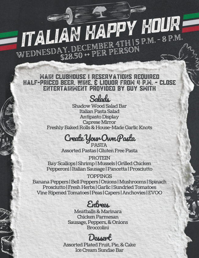 Italian Happy Hour on Wednesday, December 4th!