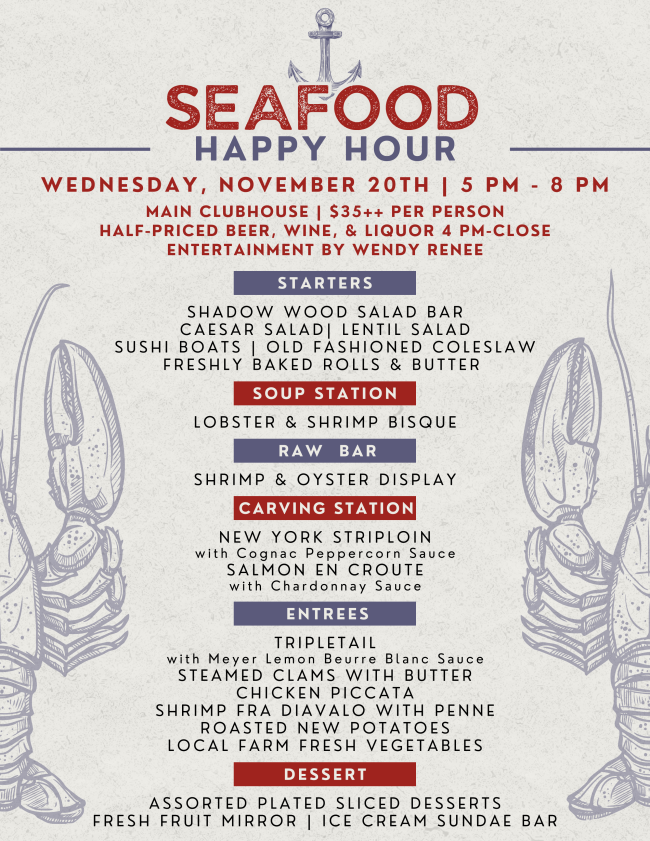 Seafood Happy Hour on Wednesday, November 20th!