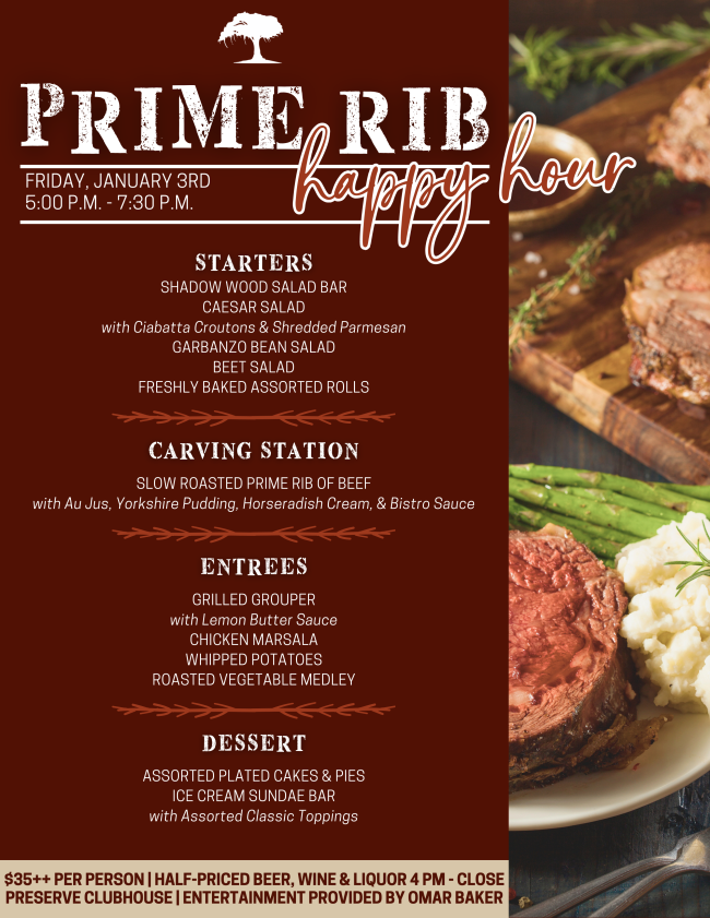 Preserve Prime Rib Happy Hour on Friday, January 3rd