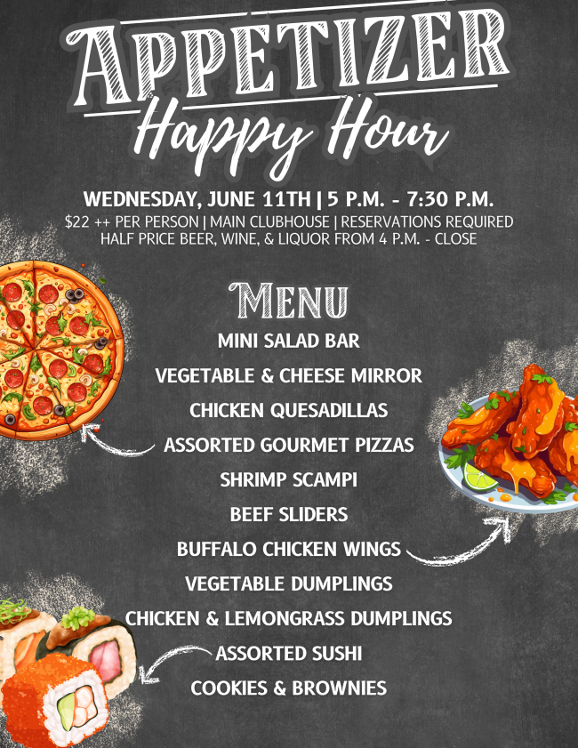 Appetizer Happy Hour on Wednesday, June 11th!
