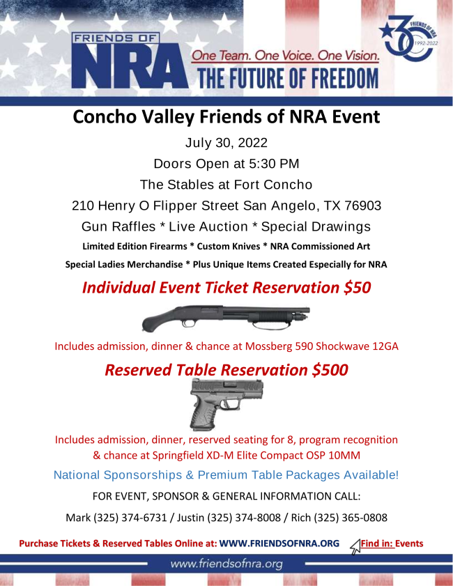 Concho Valley Friends of NRA Event - Reserve Your Table & Tickets Today!