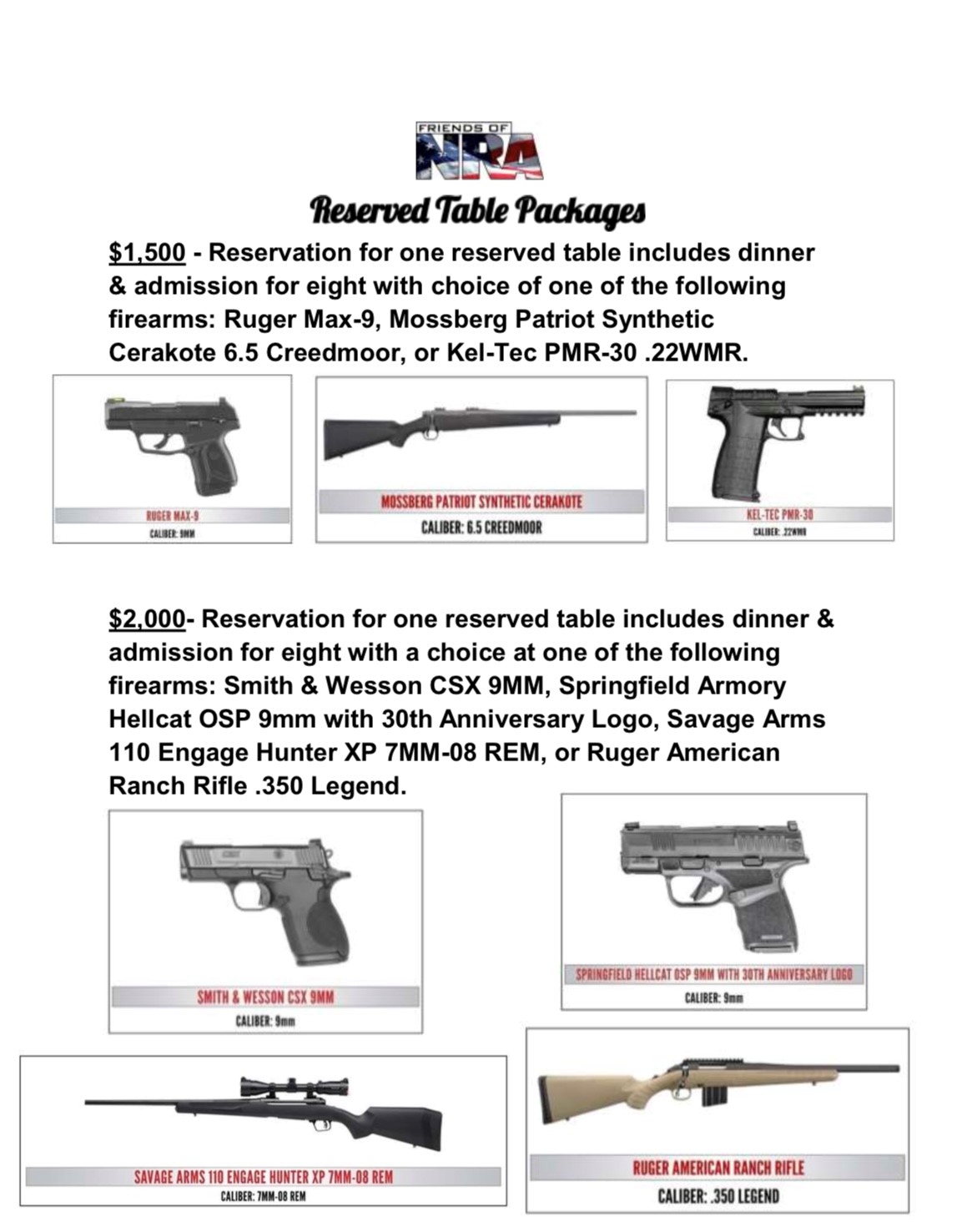 Concho Valley Friends of NRA Event - Reserve Your Table & Tickets Today!