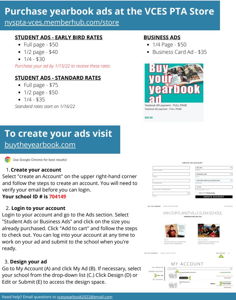 VCES PTA Yearbook Flyer 2021-2022