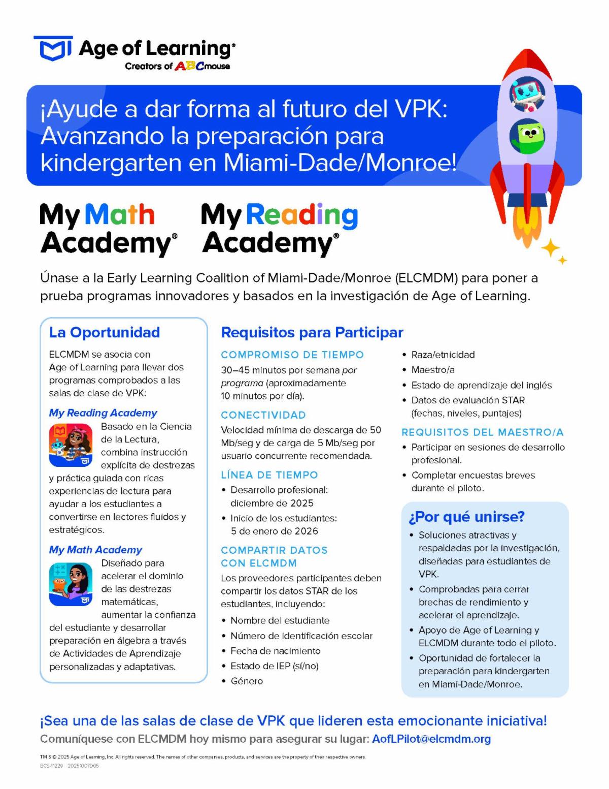 Age of Learning Pilot: Exciting Opportunity for Select VPK Classrooms!