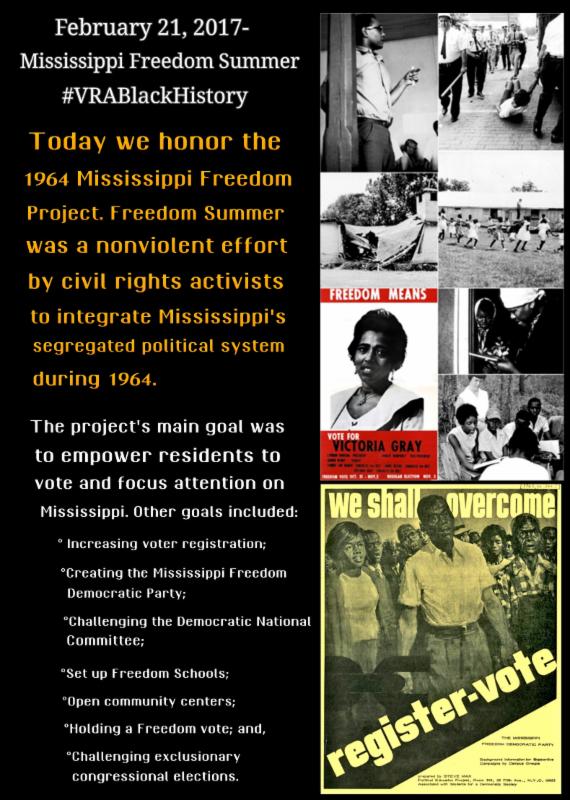 Today we honor the Mississippi Freedom Summer project #VRABlackHistory