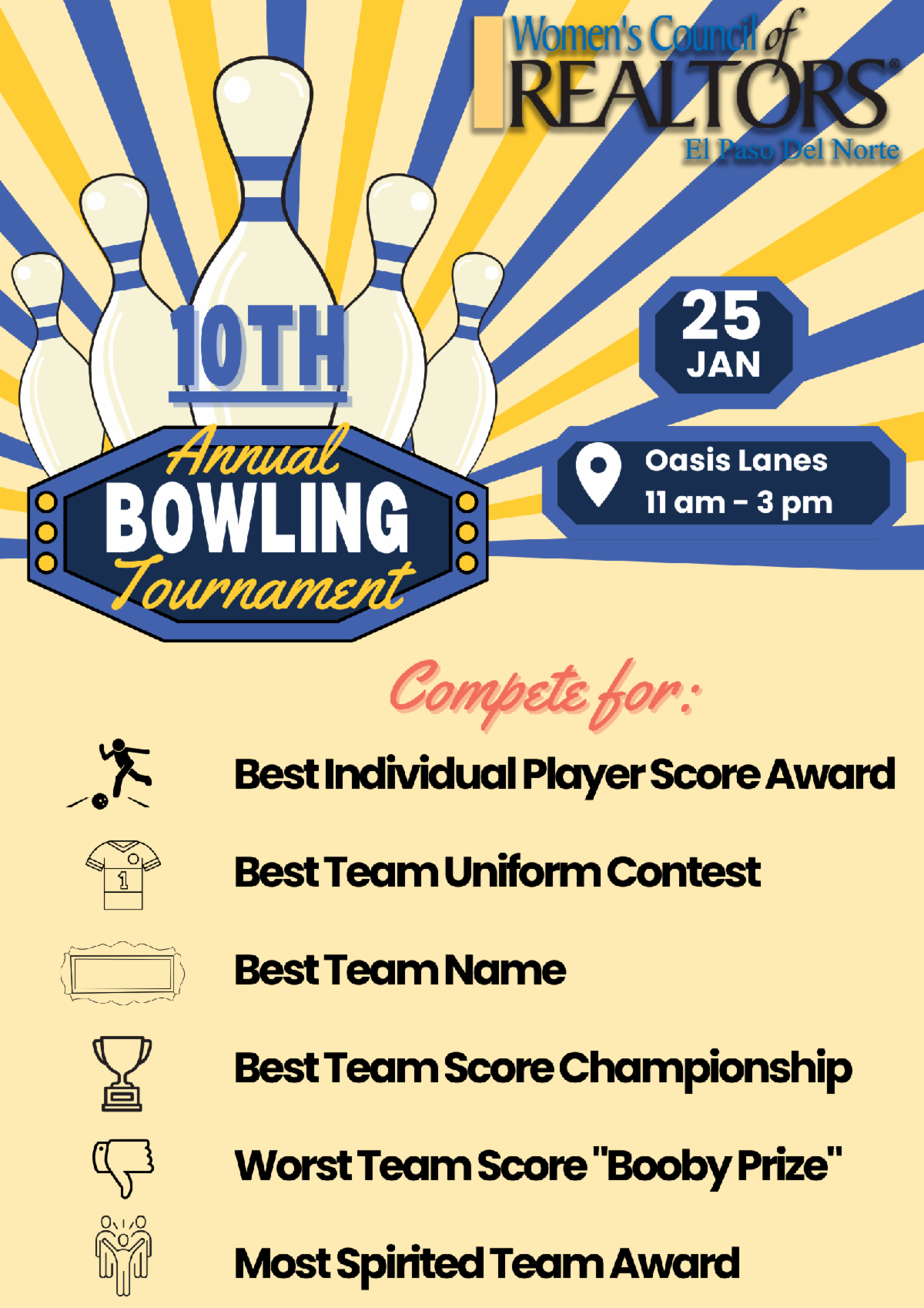 10th ANNUAL BOWLING TOURNAMENT🎳~ THURSDAY, JANUARY 25, 2024