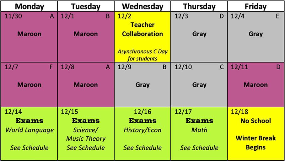 Upper School Exam Schedule