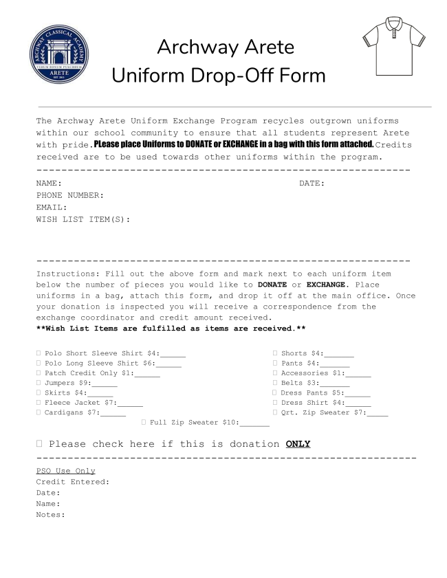Used Uniform Sale & PSO info