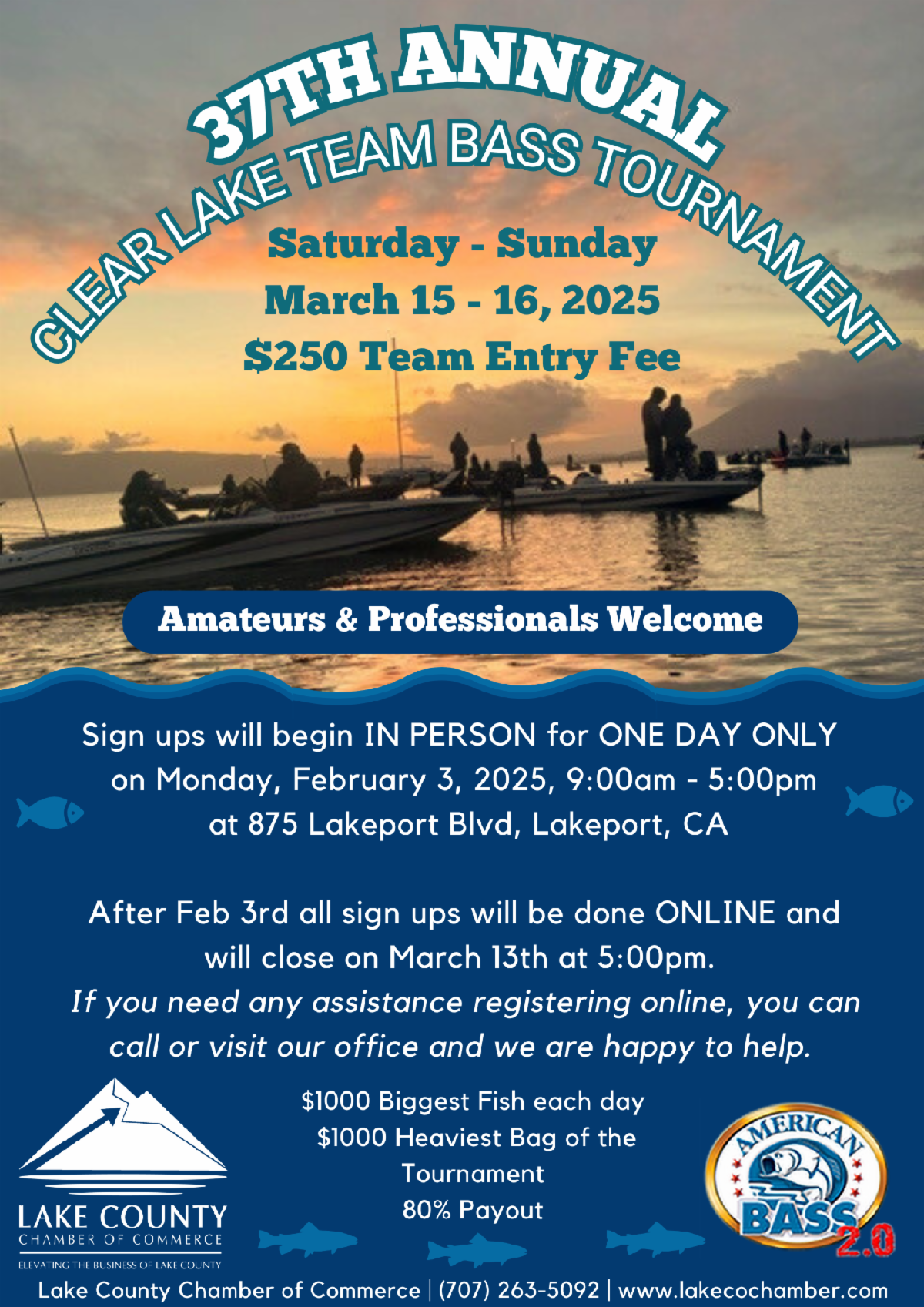 Lake County CA - Clear Lake Team Bass Tournament - Registration is open!
