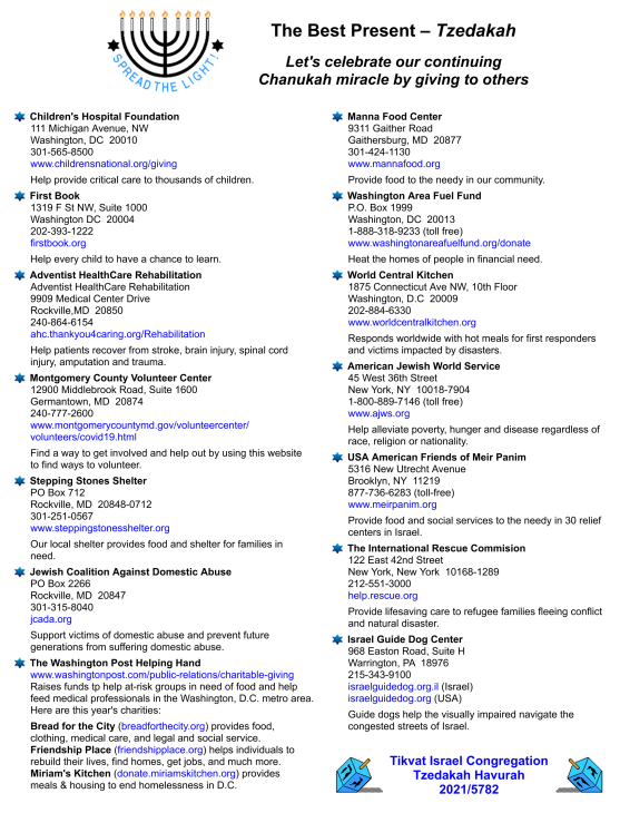 Celebrate Chanukkah at Tikvat Israel and "In the Hoods" – Nov. 28 - Dec ...