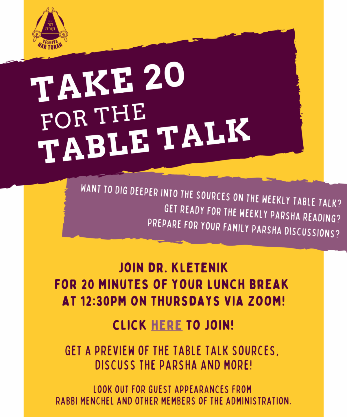 Daf Kesher - Yeshiva Har Torah's Weekly Newsletter - 10/22/21