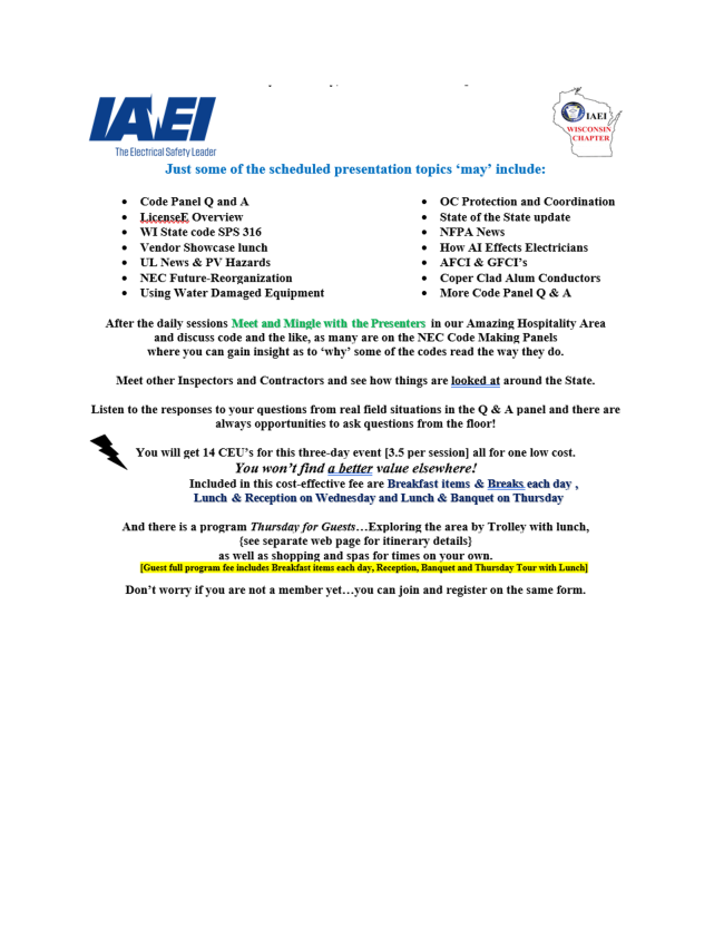 Wisconsin Chapter IAEI May Meeting & Seminar
