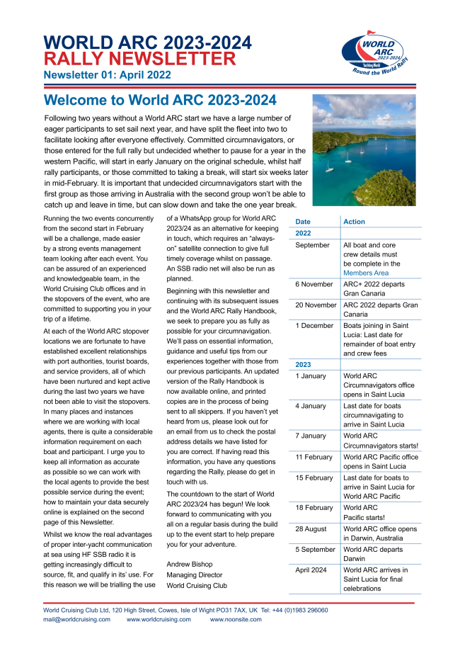 World ARC 2023 - Newsletter 1