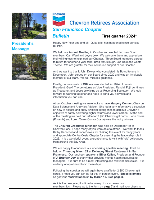 SAN FRANCISCO CHAPTER 1Q2024 NEWSLETTER