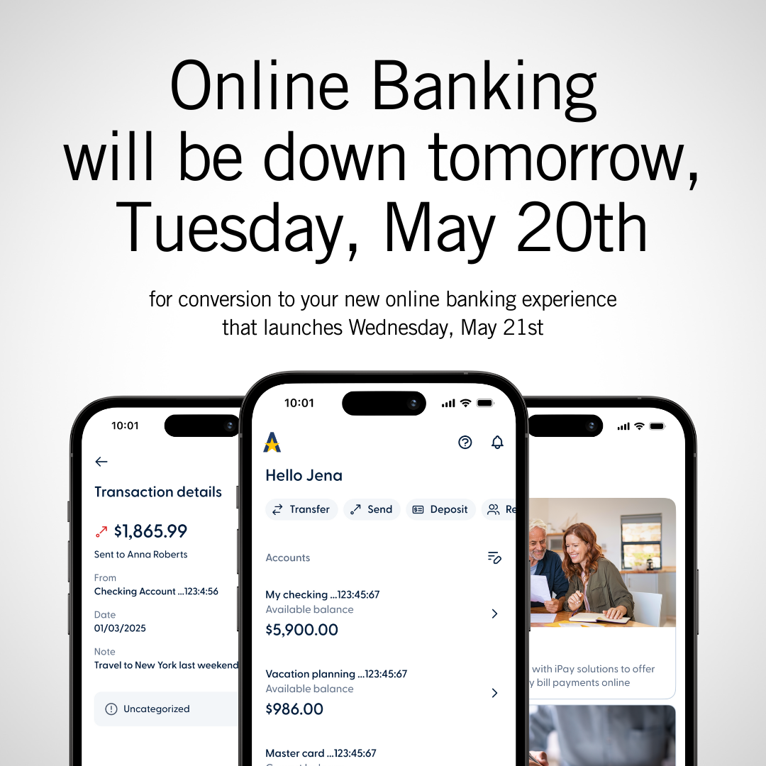 Online Banking will be down tomorrow 5/20