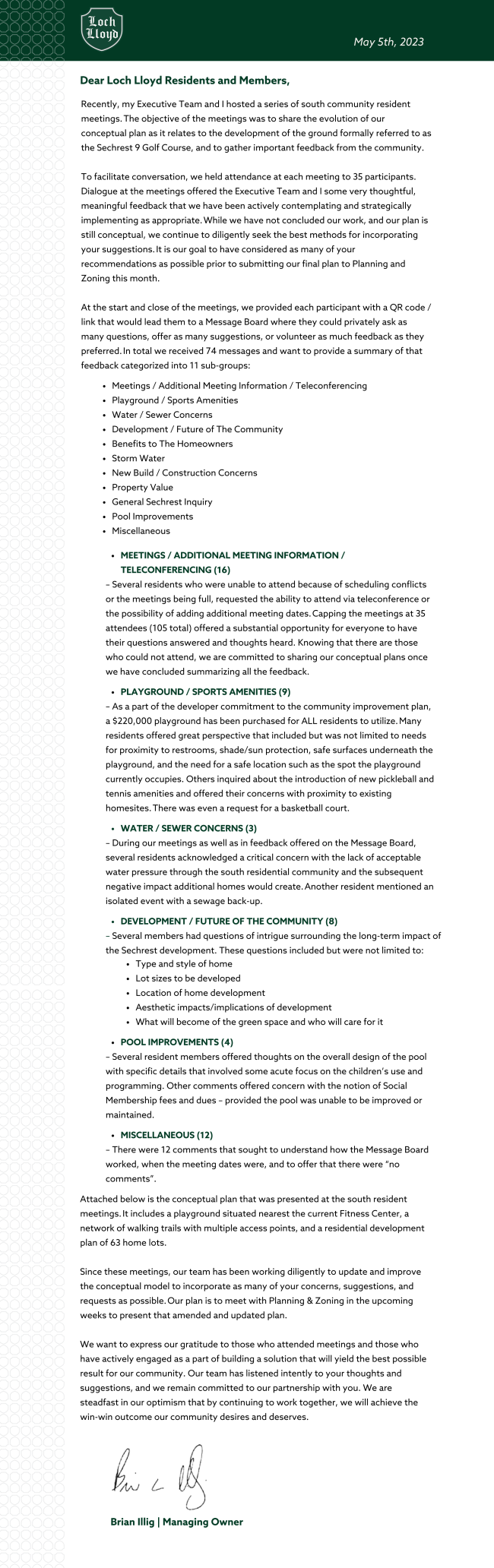 A Message From Brian Illig - Resident Meeting Summary