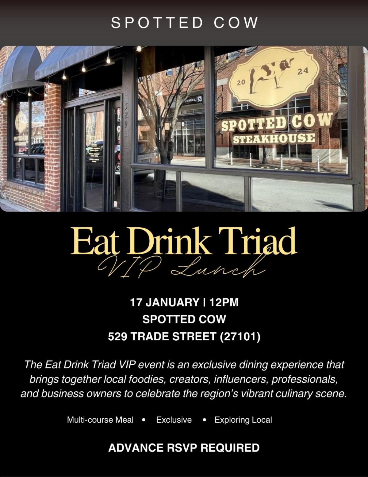 Eat Drink Triad | VIP Lunch at Spotted Cow Steakhouse