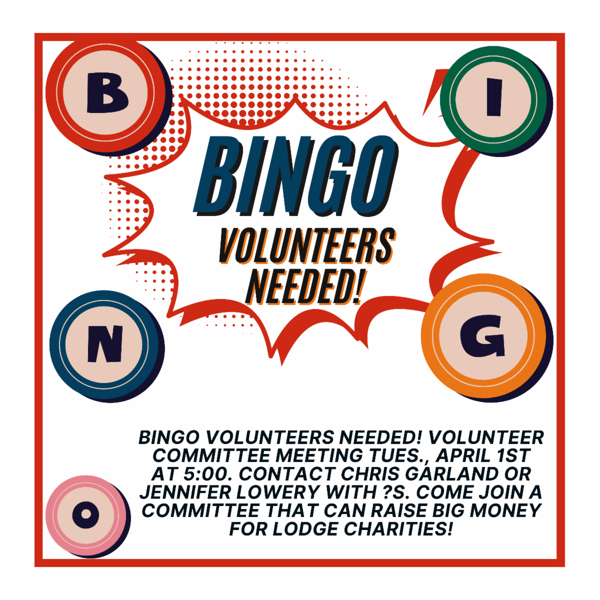 Bingo Volunteers Needed