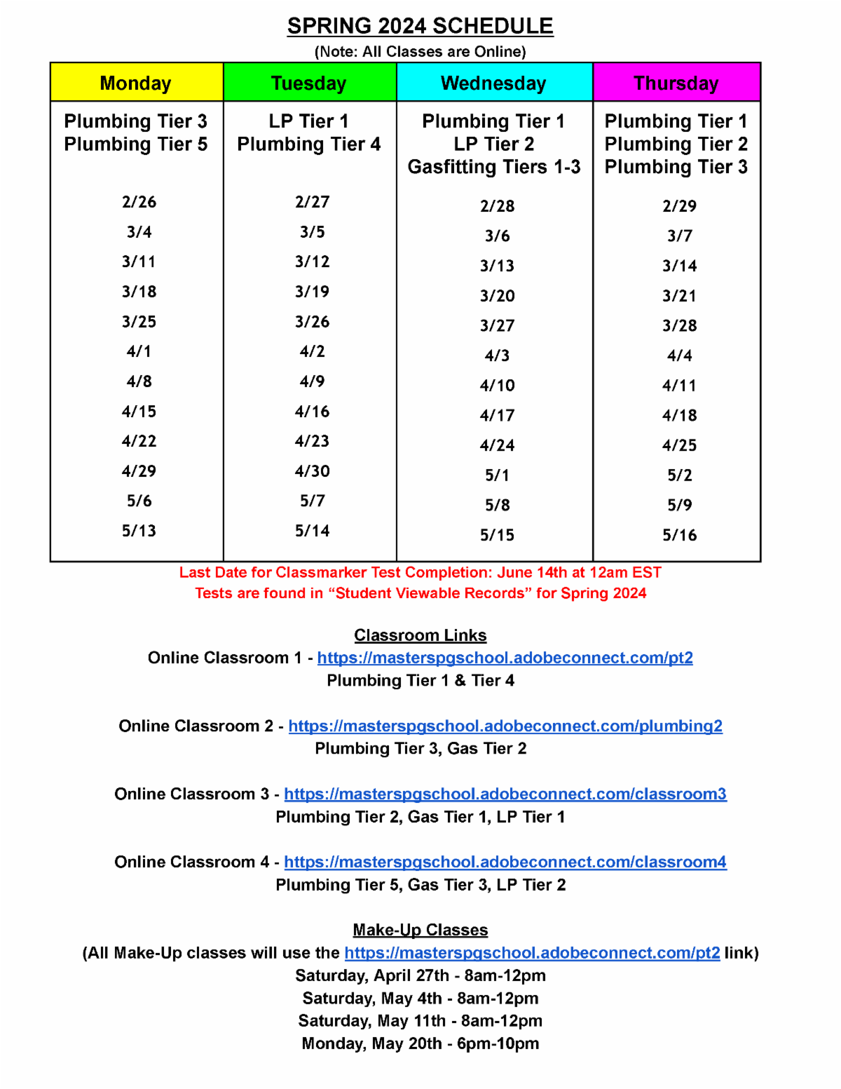 Online Class Information for Students - Spring 2024 Semester