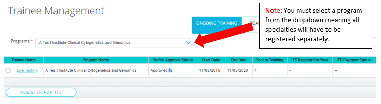 In-Training Exam Registration