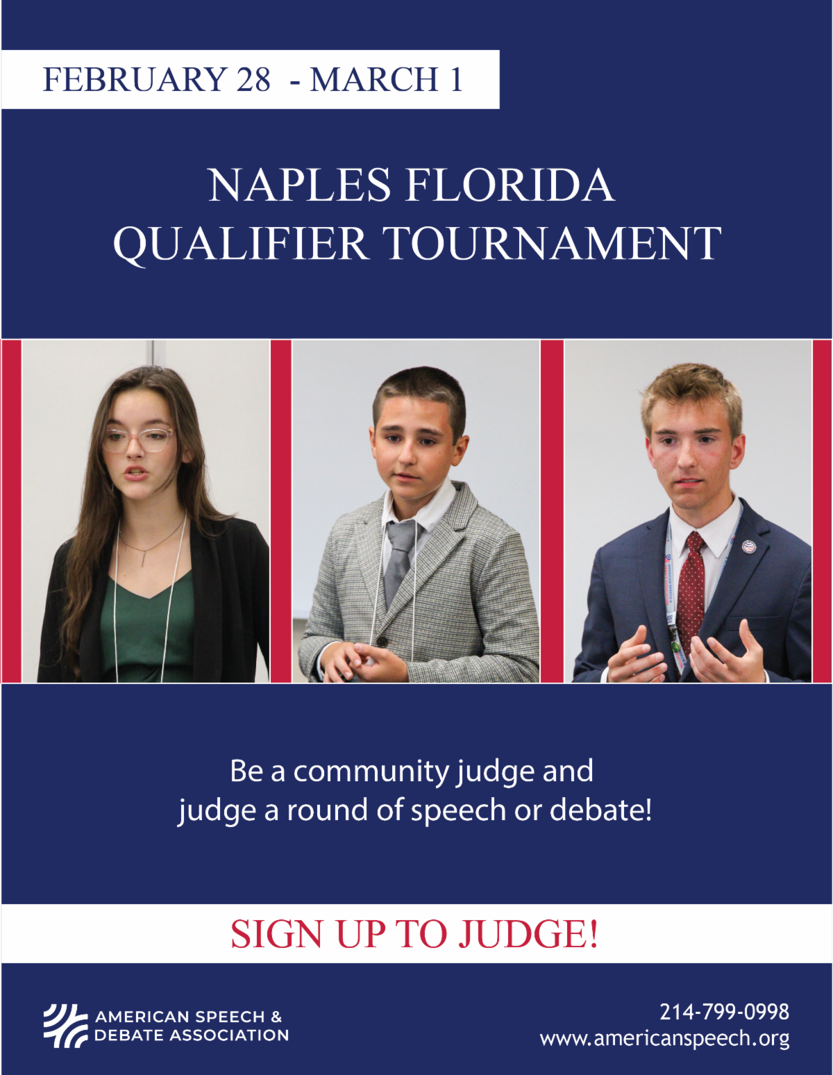 Thank you for signing up to judge at ASDA's Naples Florida tournament!