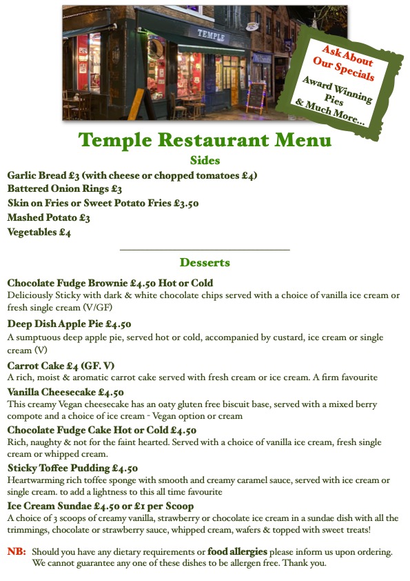 From Temple Cafe Bar, 5 Great Menus, Footy & Food and you get to book ...