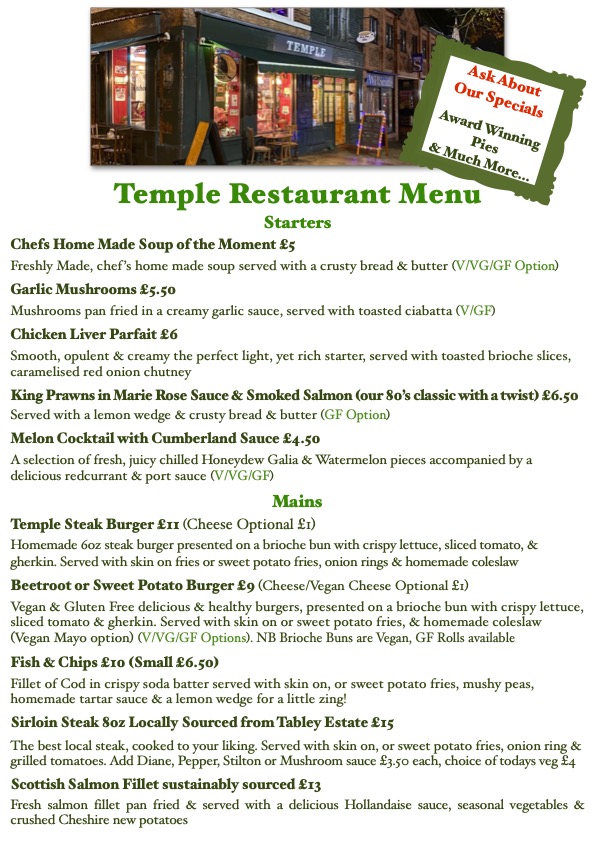From Temple Cafe Bar, 5 Great Menus, Footy & Food and you get to book ...