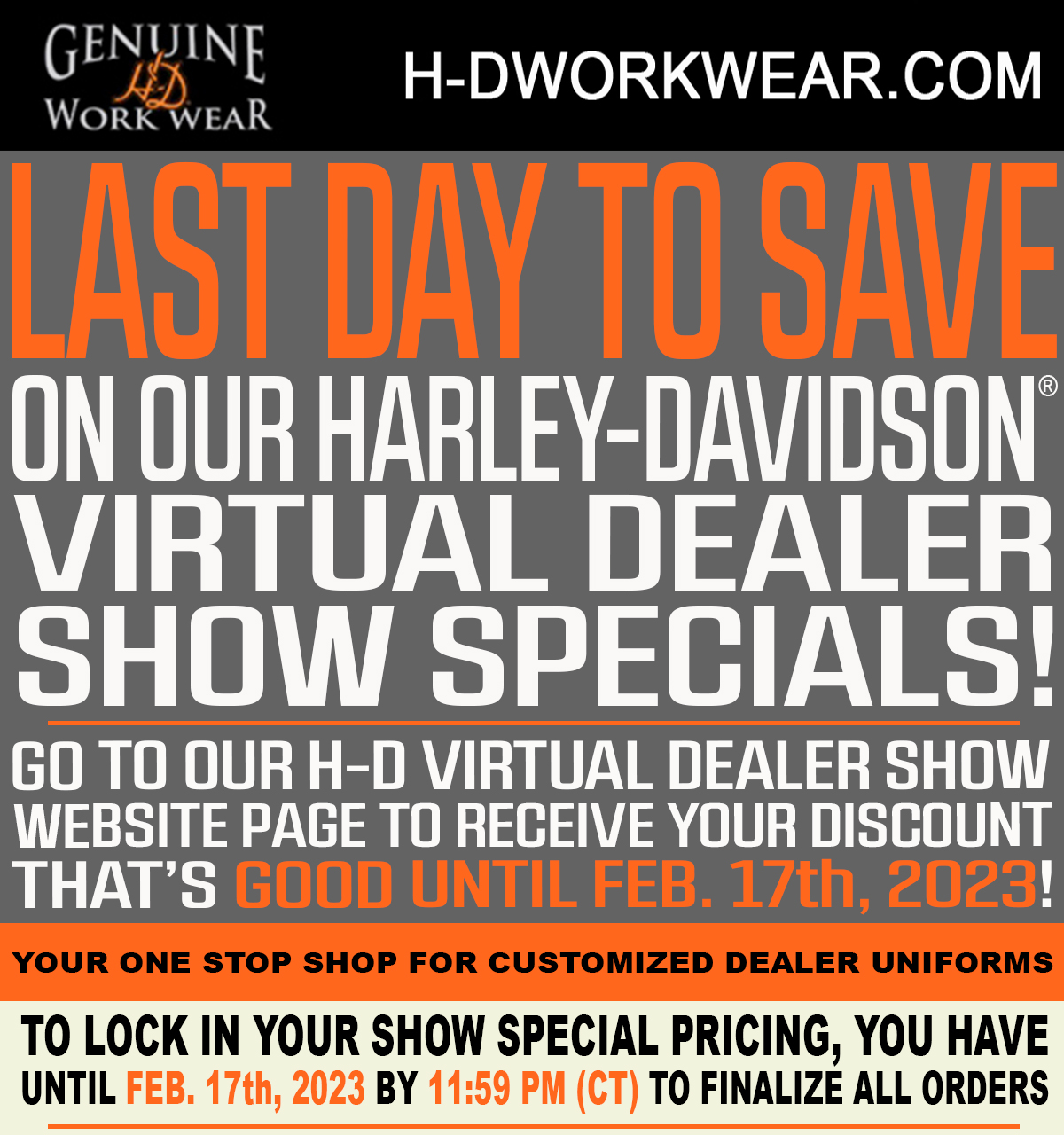 LAST DAY TO SAVE on H-D Virtual Dealer Show Specials! You Have Until 11 ...
