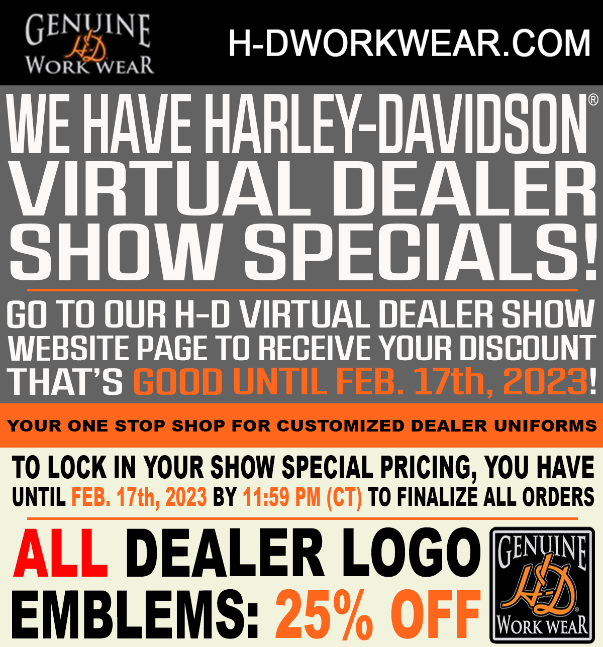 WE HAVE H-D VIRTUAL DEALER SHOW SPECIALS! You Have Until Feb. 17th ...