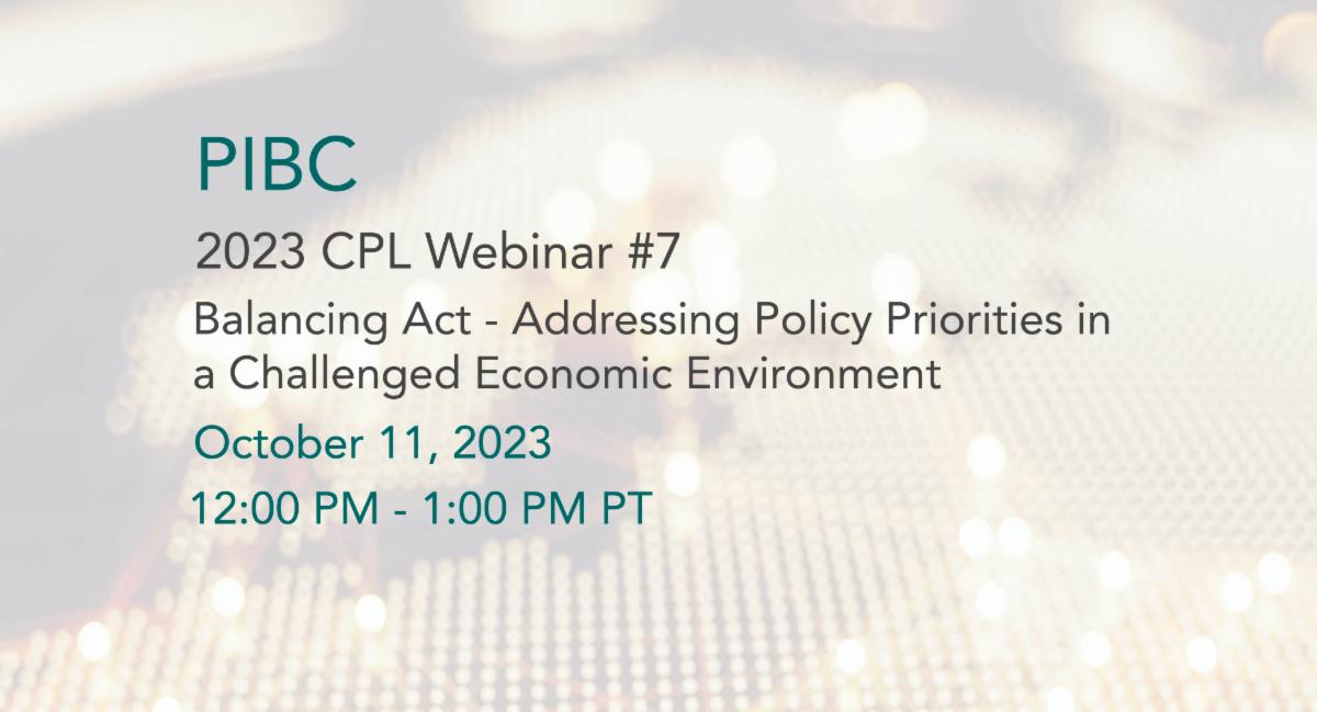 PIBC e-News Special - Register & Join CPL Webinars #6 and #7 this Fall!