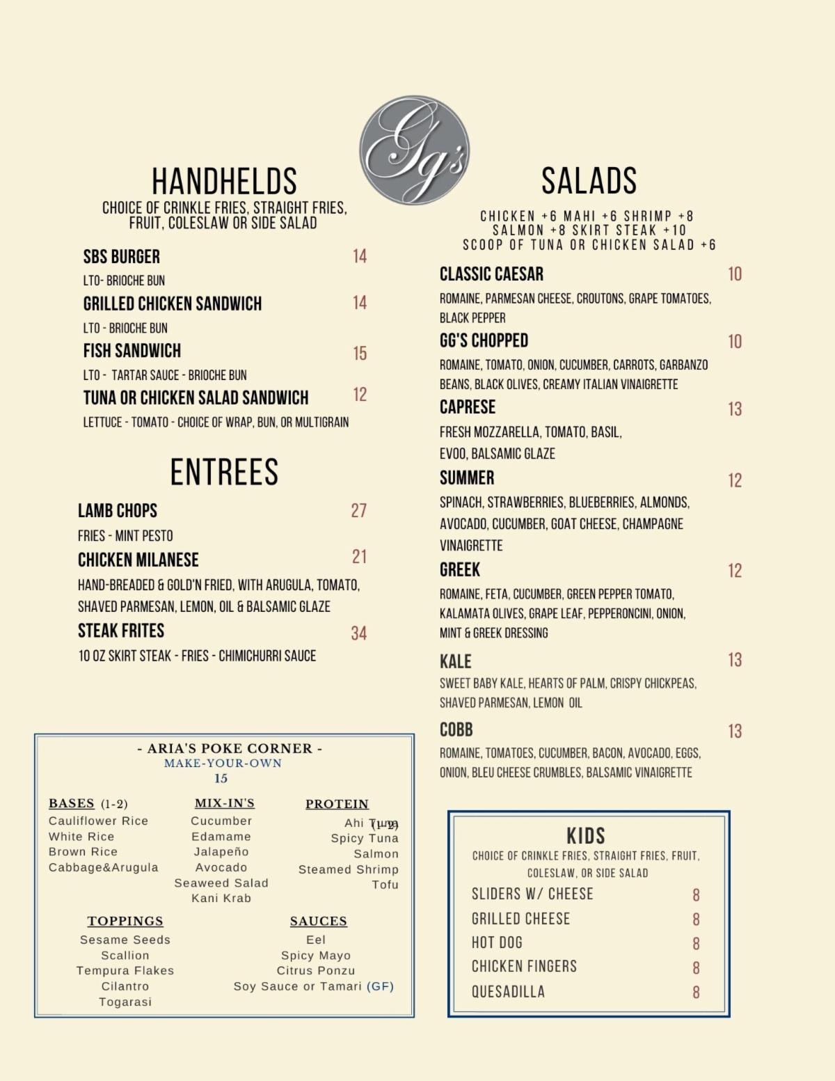 Updated GGs Menu & Hours of Operation