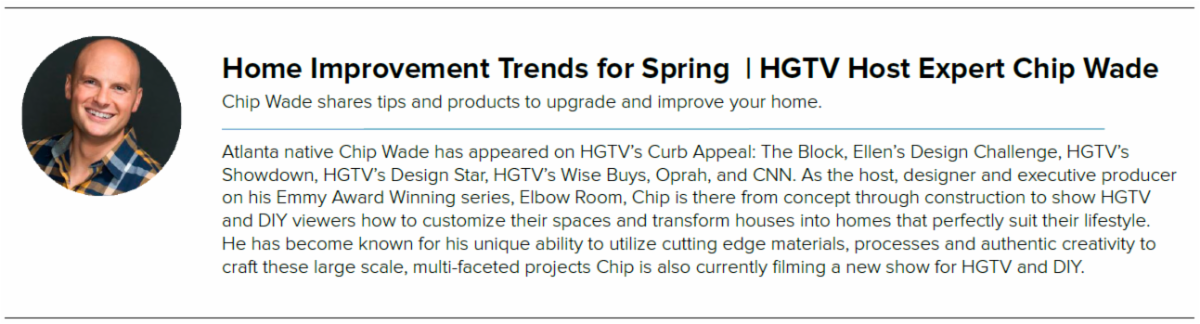 Would HGTV's Chip Wade be a good spokesperson for your brand?