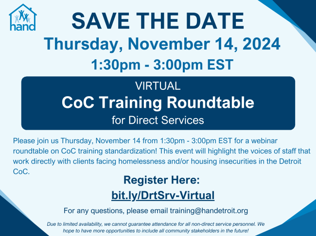 Reminder: CoC Training Standardization
