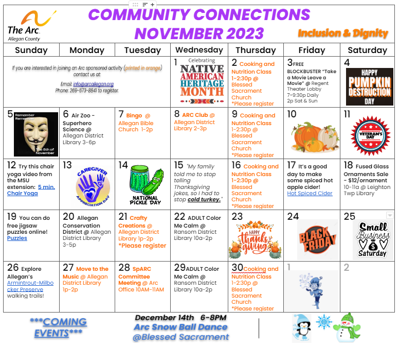 November Calendar from The Arc!
