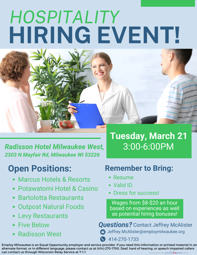 Hospitality Hiring Event 3/21!