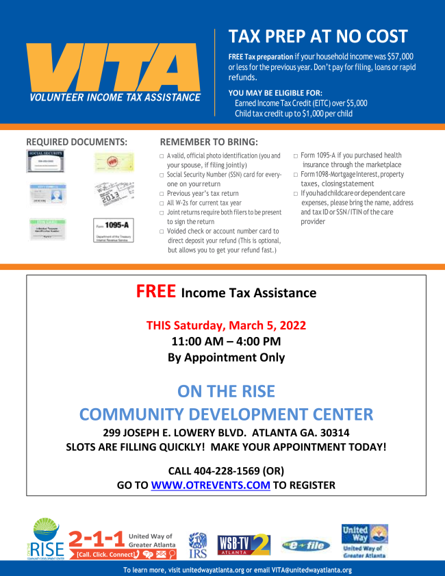 FREE TAX PREPARATION ~ THIS SATURDAY ONLY!!! Only a few slots left ...