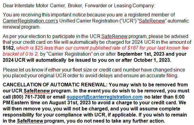 2024 Unified Carrier Registration 'SafeRenew' Reminder Notice (0-2)