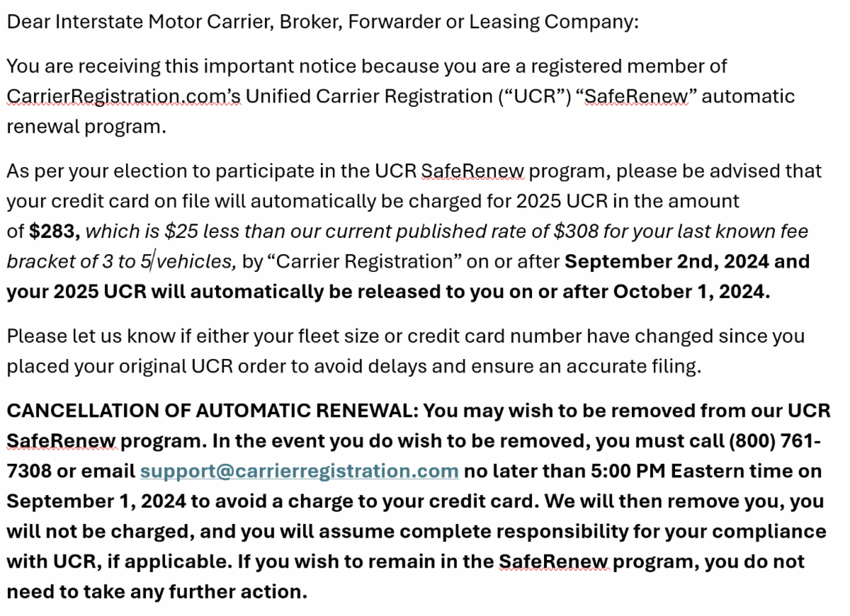 2025 Unified Carrier Registration 'SafeRenew' Reminder Notice (3-5)