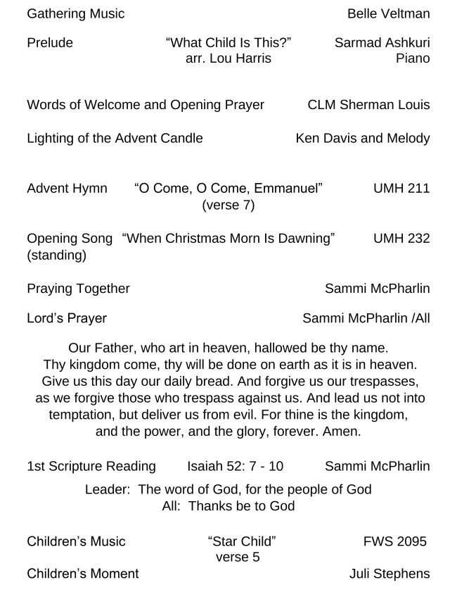 Worship With Us! - Sunday Bulletin/Order of Service - December 25th, 11 am