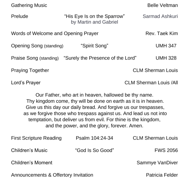 Worship With Us! - Sunday Bulletin/Order of Service - June 5th, 11 am