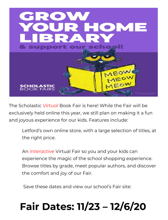 Letford Elementary School Parent Newsletter Nov 20, 2020