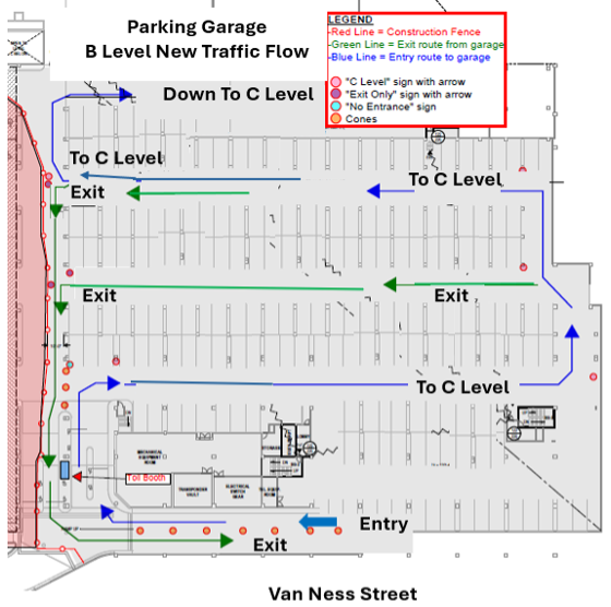 New Traffic Flow Now In Effect on B Level of Van Ness Garage