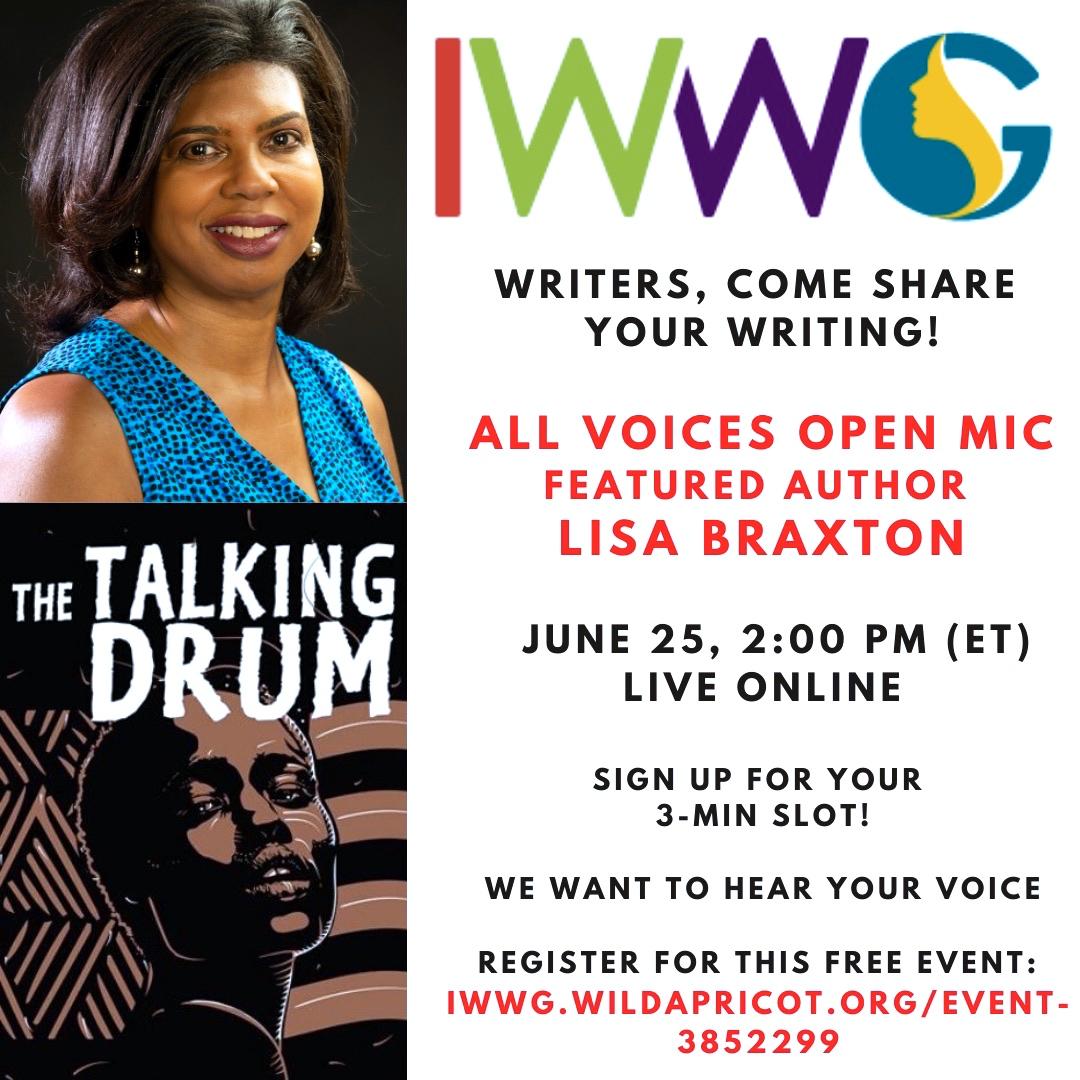 IWWG OPEN MIC FEATURES novelist Lisa Braxton, Thursday, June 25, at 2 p ...