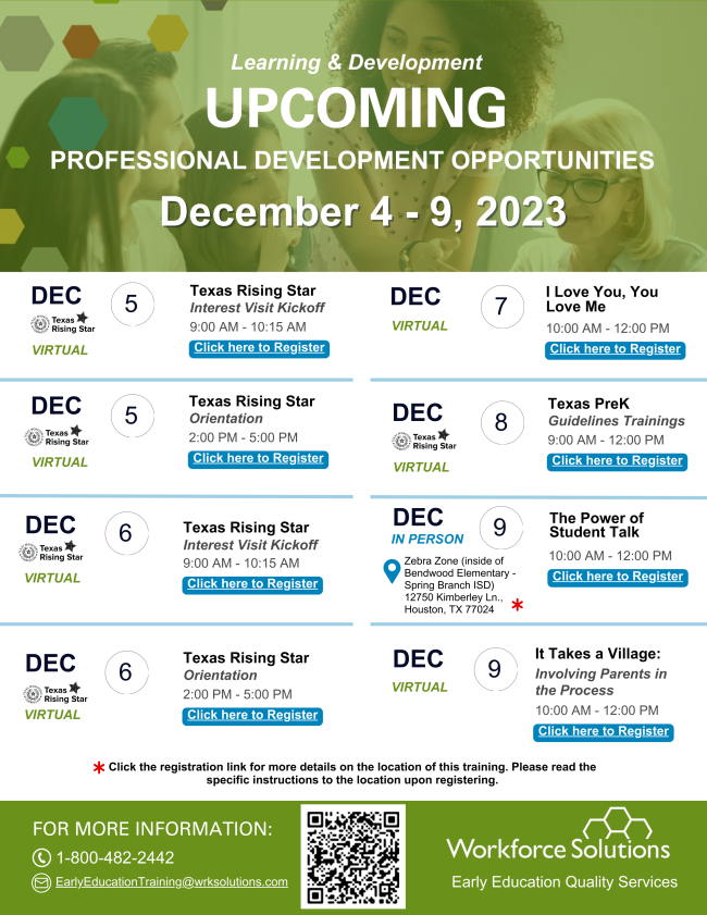 Professional Development and Texas Rising Star upcoming trainings ...
