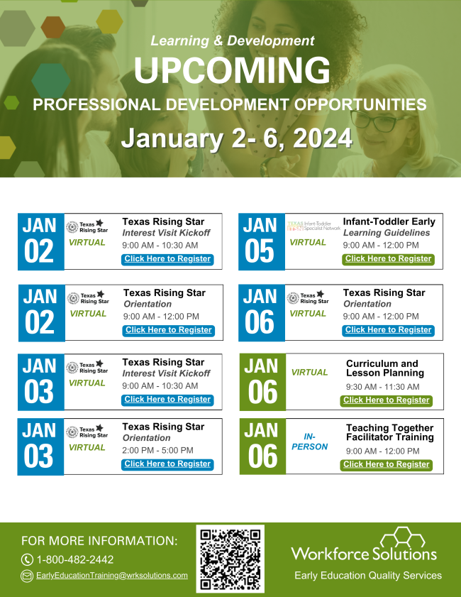 Professional Development and Texas Rising Star upcoming trainings ...