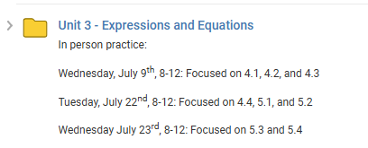 Summer Intensive Math Opportunity for Rising 7th & 8th Grade Students