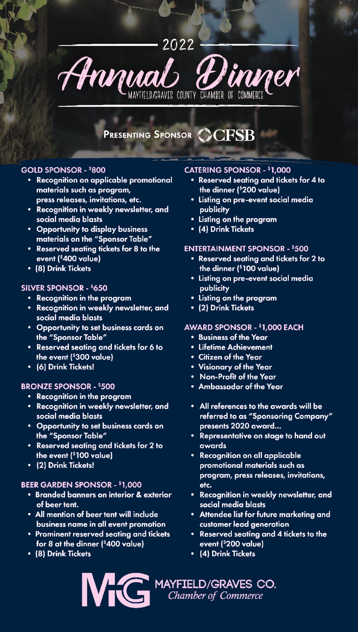 2022 Annual Dinner, presented by CFSB...Sponsorships Now Available!